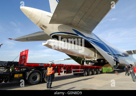 The rear cargo doors of an Antonov An-124-100 Ruslan that transported ...
