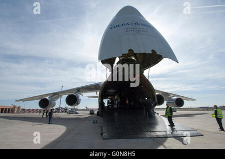 The rear cargo doors of an Antonov An-124-100 Ruslan that transported ...