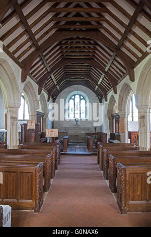 The interior of St Winwaloe Church near Gunwalloe Cove in Cornwall ...