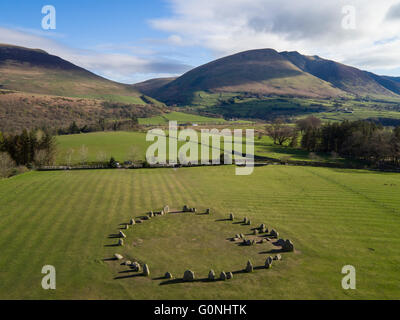 Aerial view of Castlerigg Stone Circle in Lake District, a region and ...