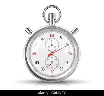 Realistic classic stopwatch. Shiny metal chronometer, time counter with ...