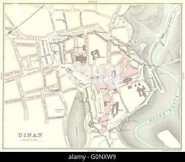 DINAN antique town city plan de la ville. Côtes-d'Armor, 1913 antique ...