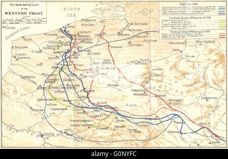 WESTERN FRONT MAIN BATTLE LINES. Vintage map. WW1 First World War ...