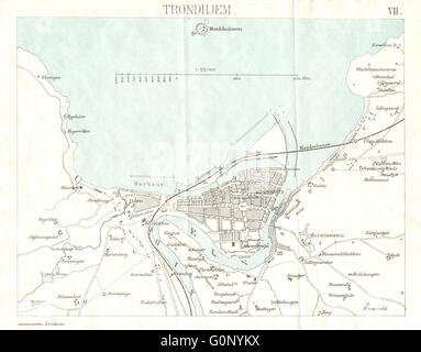 TRONDHEIM Trondhjem antique town city byplan & environs. Norway kart ...
