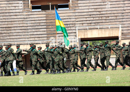 A formation of Rwandan soldiers parade during the launch of the 9th ...
