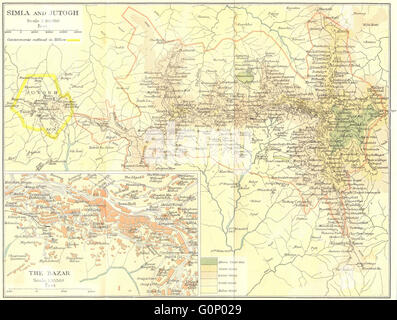 BRITISH INDIA. Simla (Shimla) & Jutogh cantonment; inset Lakkar Bazaar ...