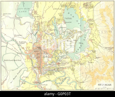 INDIA. Srinagar city & environs plan. Kashmir 1905 old antique map ...