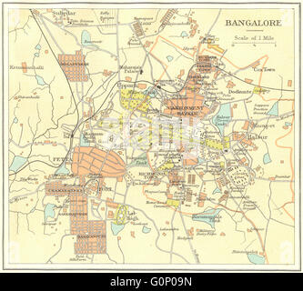 BRITISH INDIA. Bangalore (Bengaluru) city plan.Petta.Cantonment bazaar ...