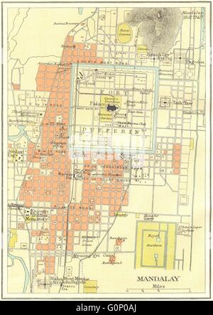 BRITISH BURMA. Mandalay city plan. Myanmar.Fort Dufferin Royal Gardens ...