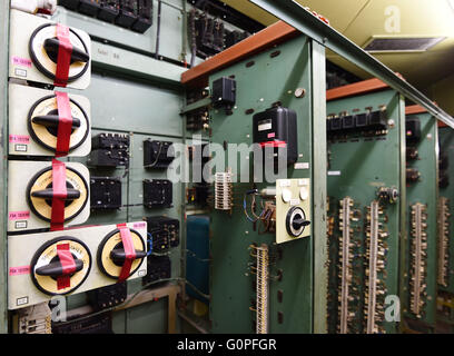 Control room and reactor shut-down switch in Hinkley Point B nuclear power station. Somerset, UK ...