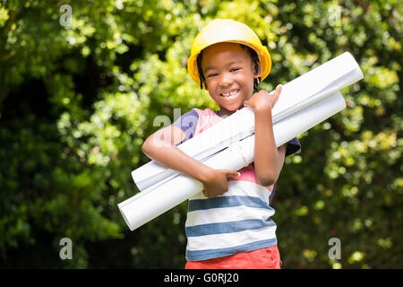 Smiling boy dressed like an architect Stock Photo - Alamy