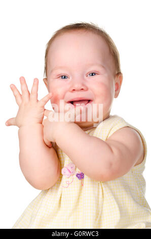 Adorable child counting with his fingers isolated on a white background ...
