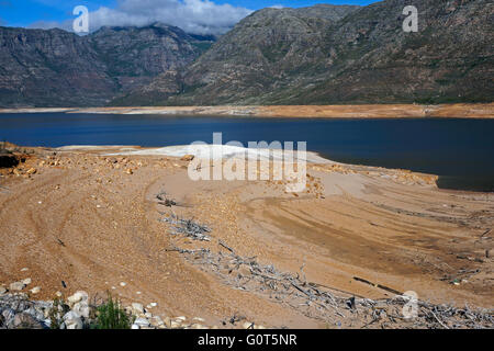 The water level of the Berg River Dam in Franschhoek is very low after ...