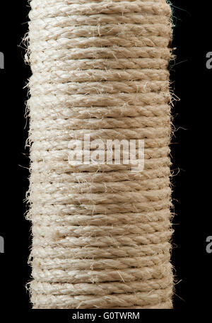 sisal rope cat scratching post on white background. Selective focus ...