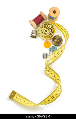 Sewing tools and measuring tape isolated on white background. Collage ...