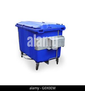Large blue waste container bin for BFI with lid closed and chains ...