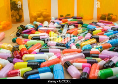 Many Medicines Pills Capsules Of Diferent Size Stock Photo - Alamy