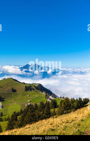 The vertical scenic view from Rigi Scheidegg to the lake in the ...