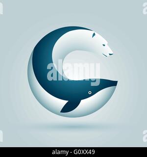 Vector arctic symbol design. Polar bear and whale in circle Stock ...