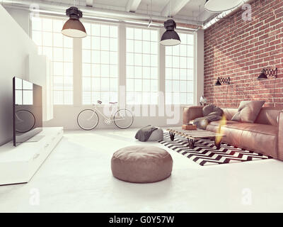 modern living interior design. 3d rendering concept Stock Photo - Alamy