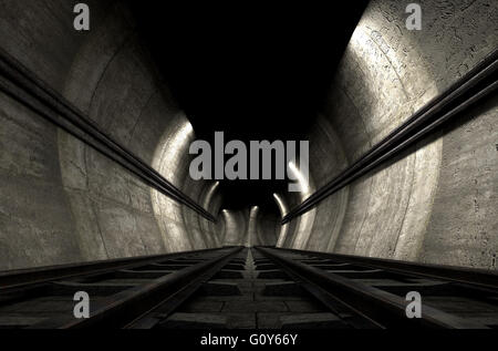 A brick underground train tunnel that splits into two directions in the ...