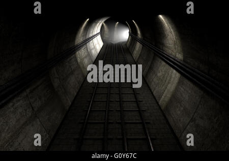 A brick underground train tunnel that splits into two directions in the ...