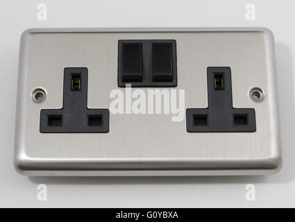 plug socket British chrome uk 240v plug socket Stock Photo - Alamy
