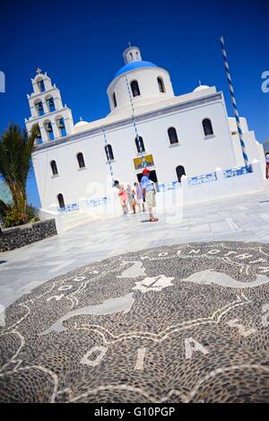 Oia Main Square, also known as Nicolaou Nomikou Square, with Greek ...