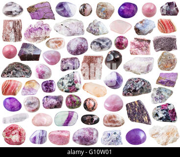 set of rhodonite stones and polished gemstones Stock Photo - Alamy