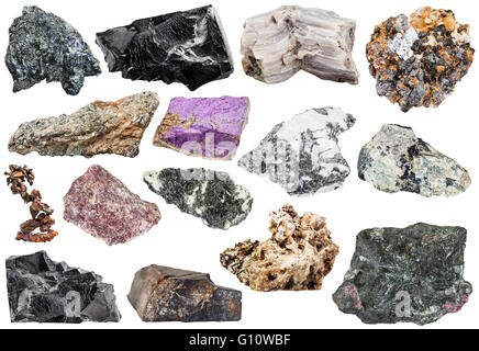 set of various Baryte (Barite) rocks isolated on white background Stock ...