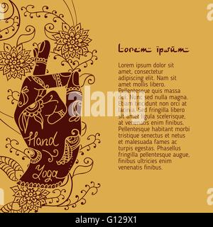 Element yoga bhramara mudra hands with mehendi patterns. Vector ...