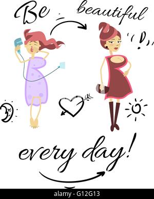Girls beauty day isolated cartoon vector illustration set. Applying ...