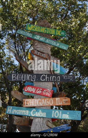 A colorful mileage/distance sign in the Florida Keys Stock Photo - Alamy