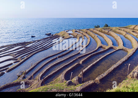 Wajima, Japan at Shiroyone Senmaida rice terraces during a winter light ...