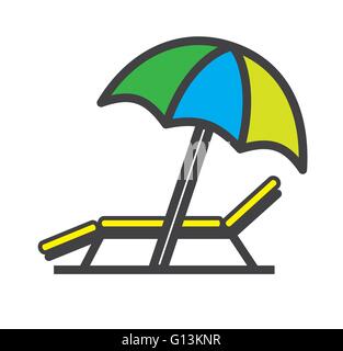 Chaise longue, parasol isolated. Deckchair drawing. Deck chair, table ...