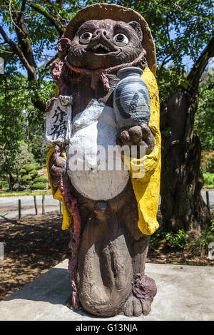 Tanuki (Japanese raccoon dog) statue at Daisho-in temple on Mount Misen ...