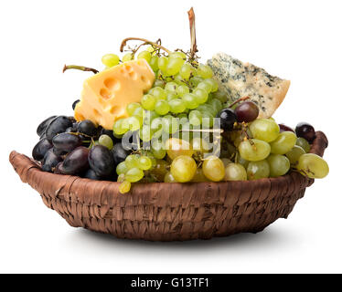 Fresh grape in wicker basket, isolated on white Stock Photo - Alamy