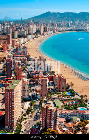 Benidorm Beach aerial view, Playa de Levante, Benidorm, Spain Stock ...