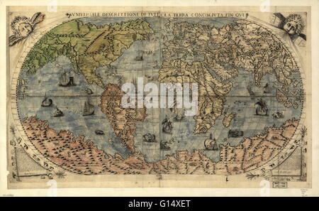 16th century map of the Americas. Published in 1550, this German map ...