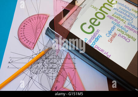Geometry set with triangles, rulers and protractor Stock Photo - Alamy