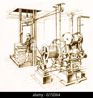 Elisha Graves Otis (1811-1861), demonstrating his patent safety lift at ...