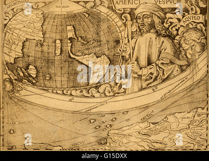 Vespucci gazes at New World in a panel of 1507 map by Martin ...