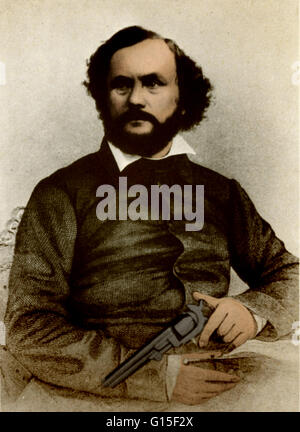 Samuel Colt, holding his celebrated revolver, sometimes called Colt's ...