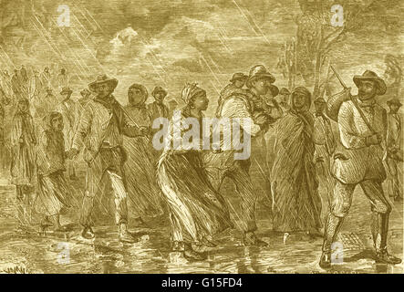 Escaping African American slave fleeing from slave hunters and their ...