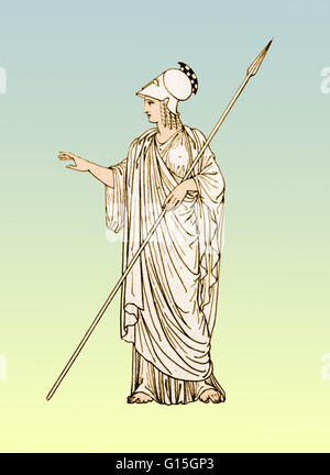Minerva: Ancient Roman goddess of wisdom, patroness of arts, wearing ...
