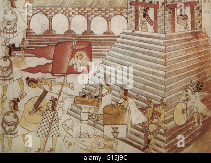 Aztec warriors defending the temple of Tenochtitlan against ...