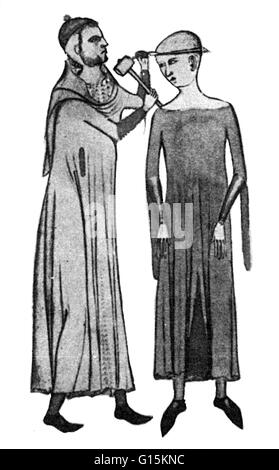 Trepanning, trephining burr hole, woodcut from "Feldtbuch der Stock ...