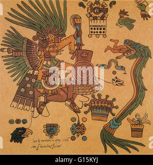 The Mesoamerican deity, Quetzalcoatl, God of Wind and Wisdom, a feathered serpent. Dated 7th ...