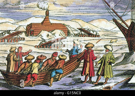 William Barents and his crew trapped in Arctic ice during their third ...