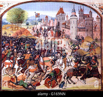 . From a illuminated manuscript of Jean Froissart&#039;s Chronicles Battle ...